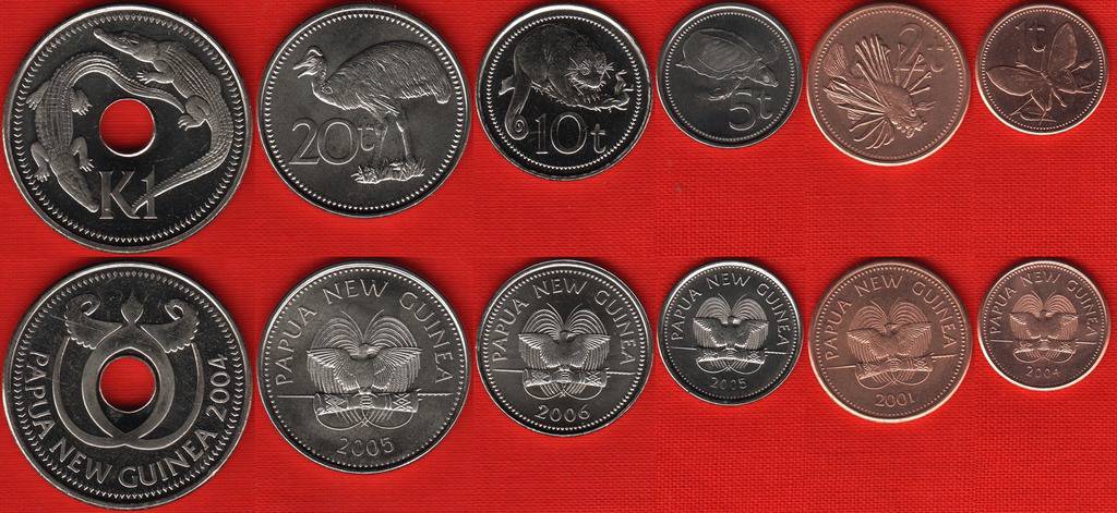 Papua N.G. 6 mon. rink. (1 toea - 1 kina) UNC | 13873832